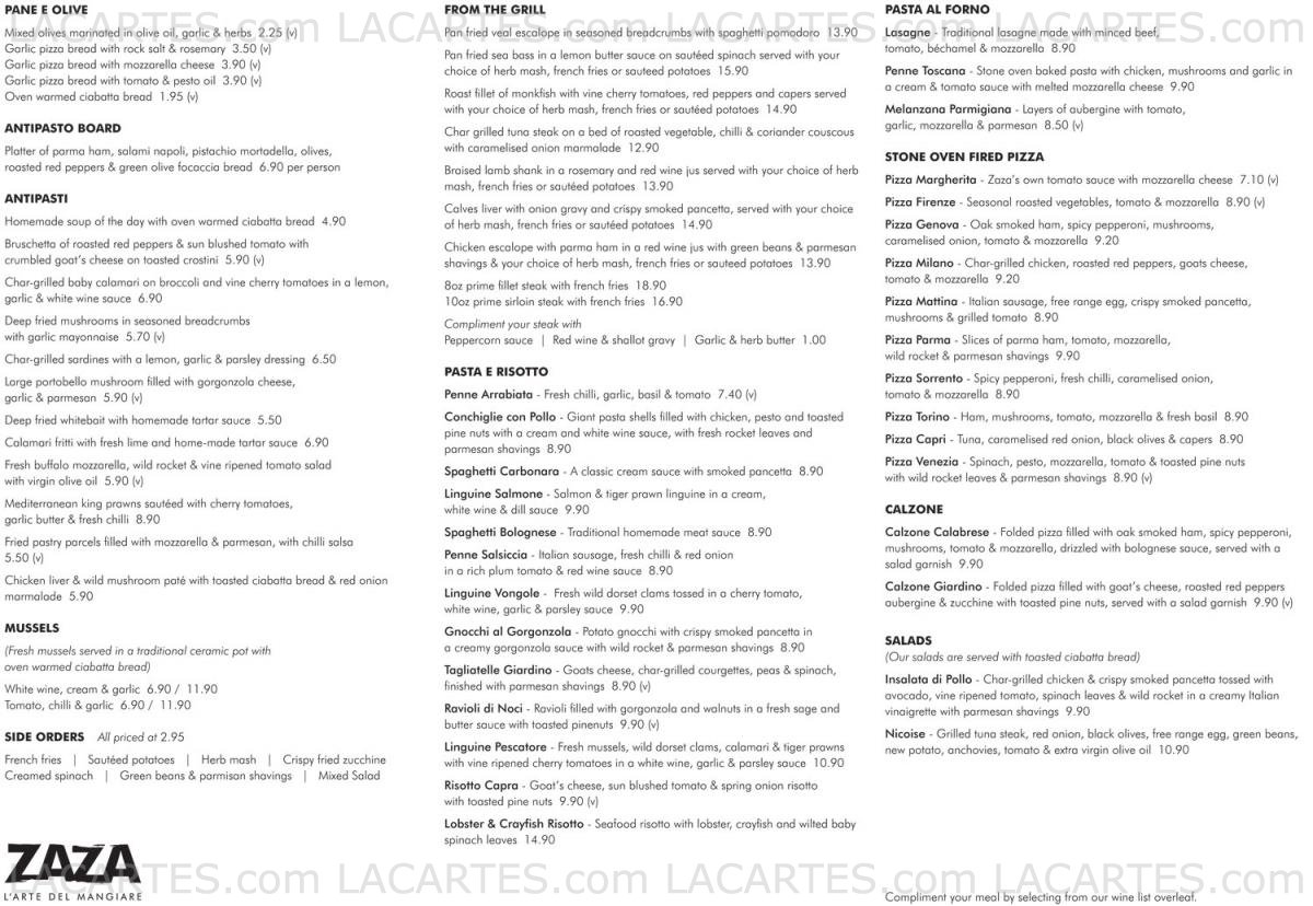 #1 of 5 Price Lists & Menus – Zaza Italian Restaurant Ruislip Ruislip ...