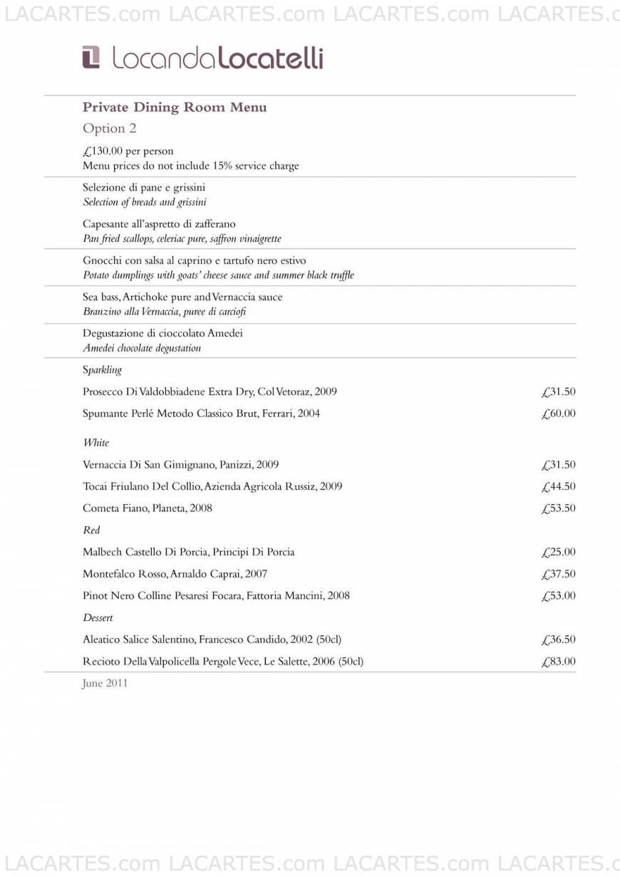 #2 of 3 Price Lists & Menus – Locanda Locatelli London Italian cuisine