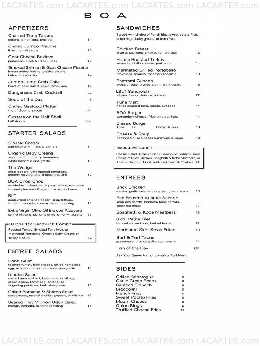 #4 of 4 Price Lists & Menus – BOA Steakhouse Santa Monica Modern-day ...