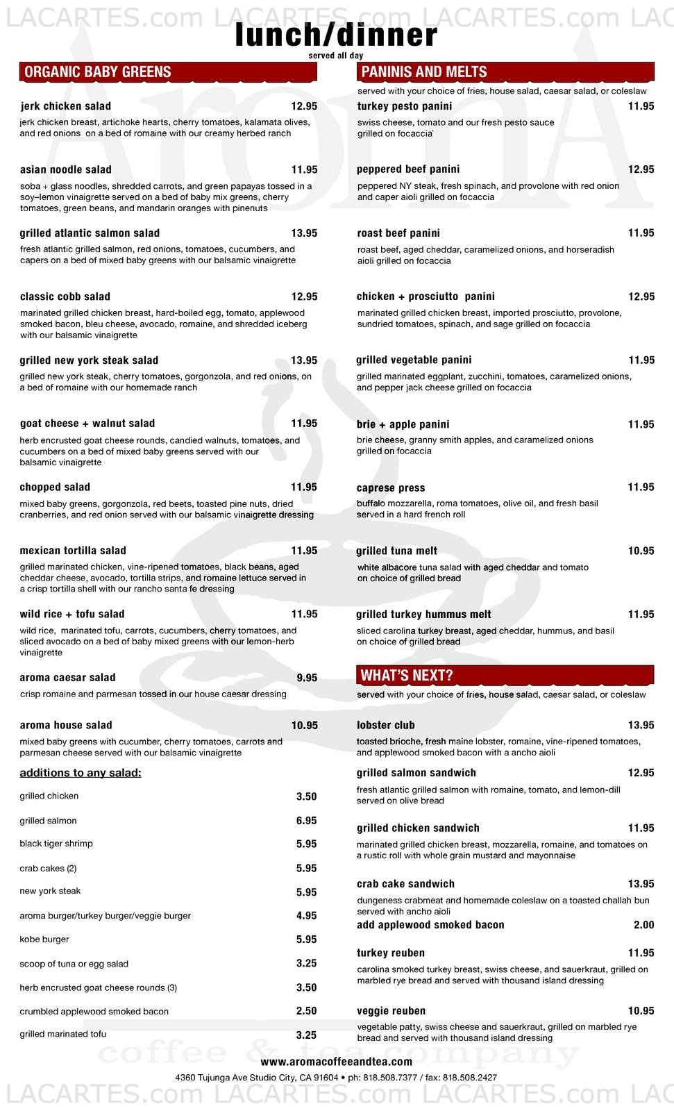 #1 of 4 Price Lists & Menus – Aroma Cafe Studio City full service cafÃ©