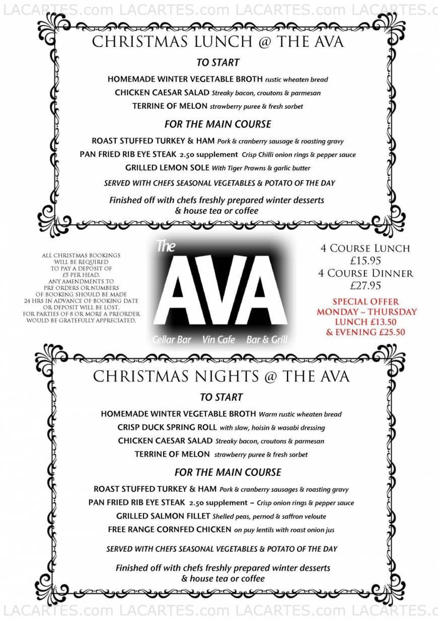 #1 of 4 Price Lists & Menus – Ava Grill Restaurant & Tapas Bangor ...