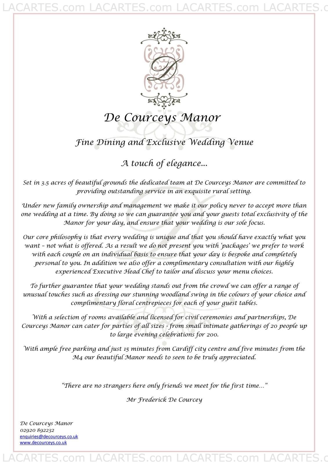 #2 of 16 Price Lists & Menus – De Courceys Manor Pentyrch Modern ...