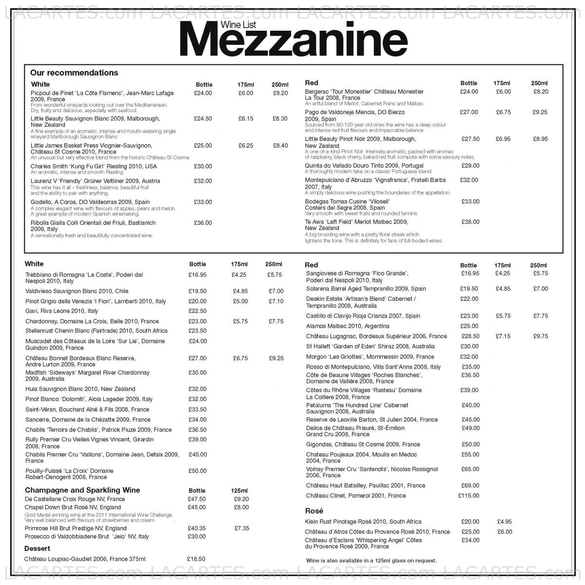 #3 of 6 Price Lists & Menus – Mezzanine Restaurant Southwark modern ...