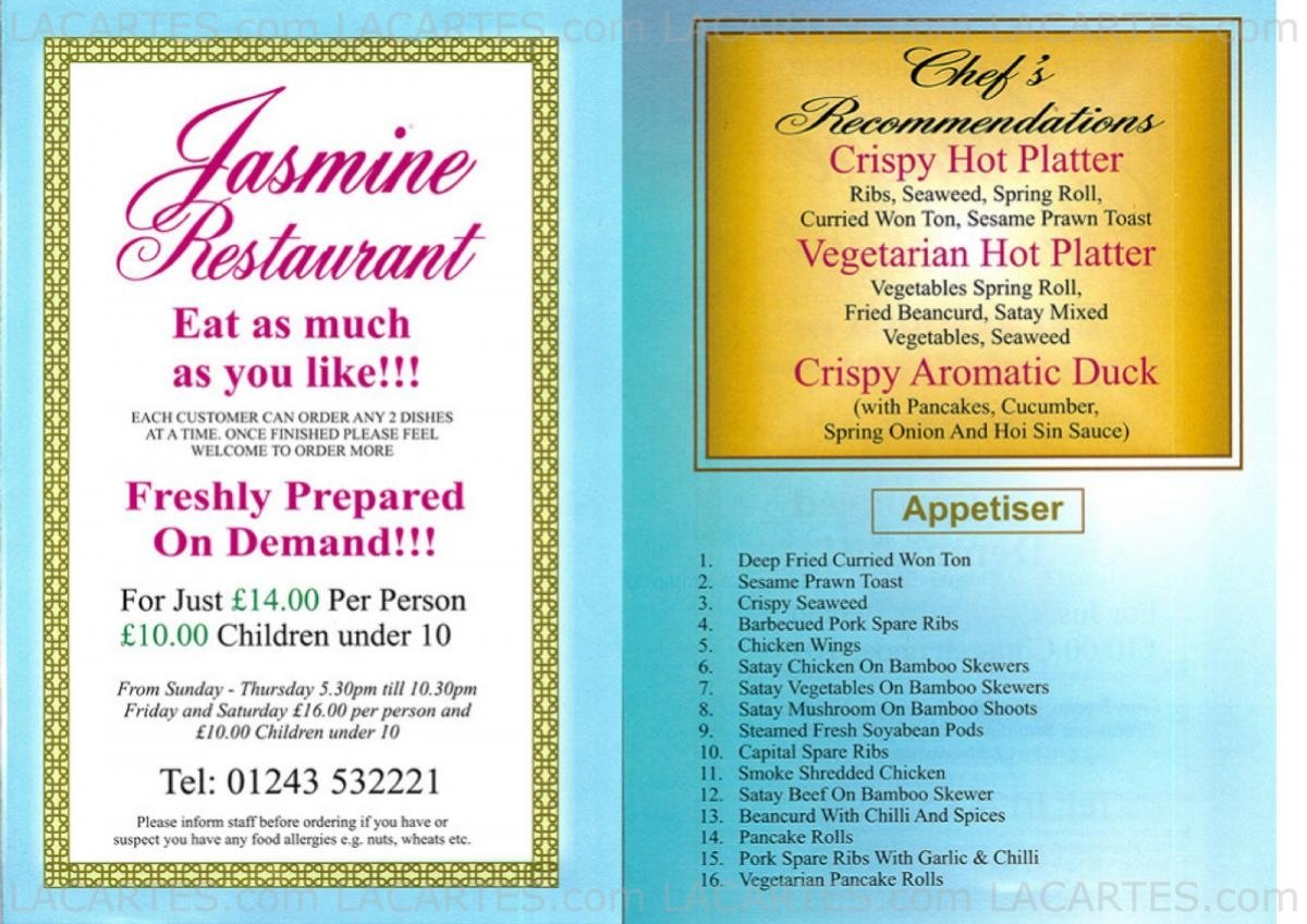 #1 of 4 Price Lists & Menus – The Jasmine House Chichester Chinese cuisine