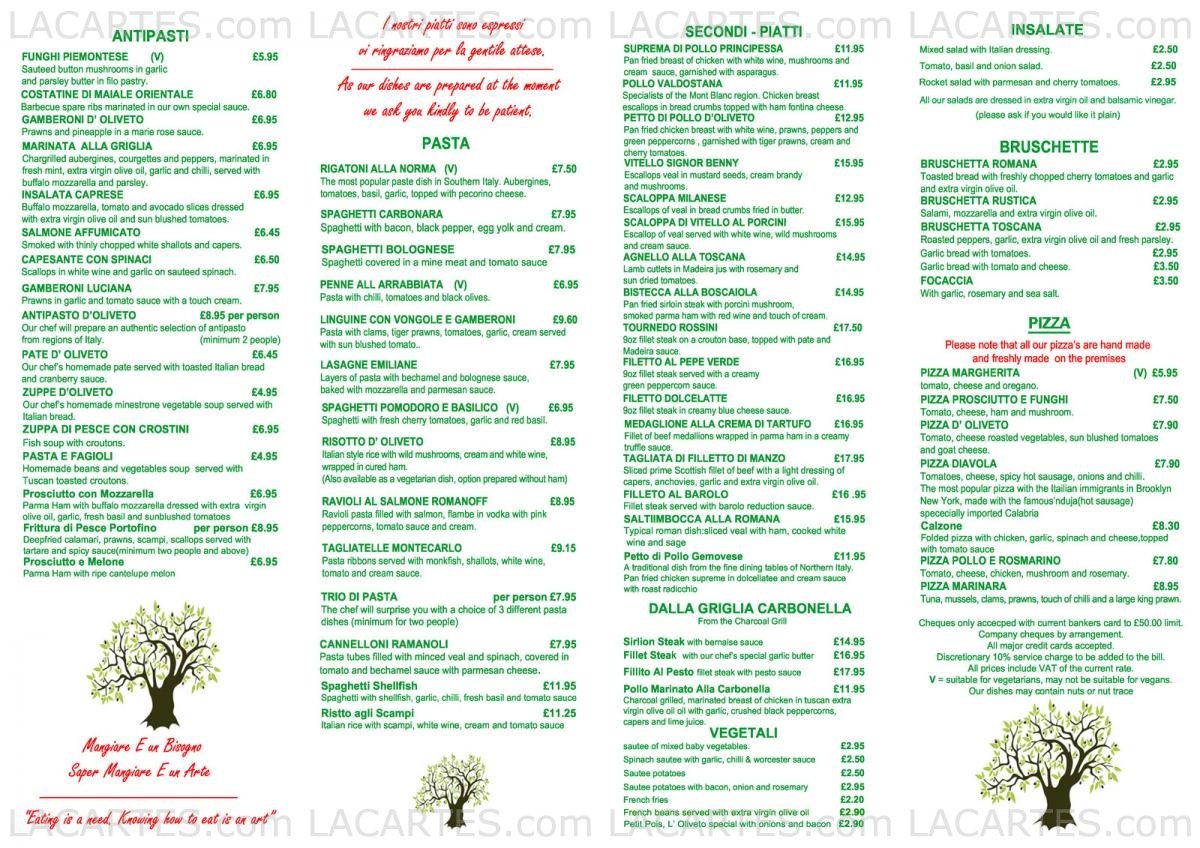 #2 of 2 Price Lists & Menus – L'Oliveto Ristorante Italiano Oakham ...
