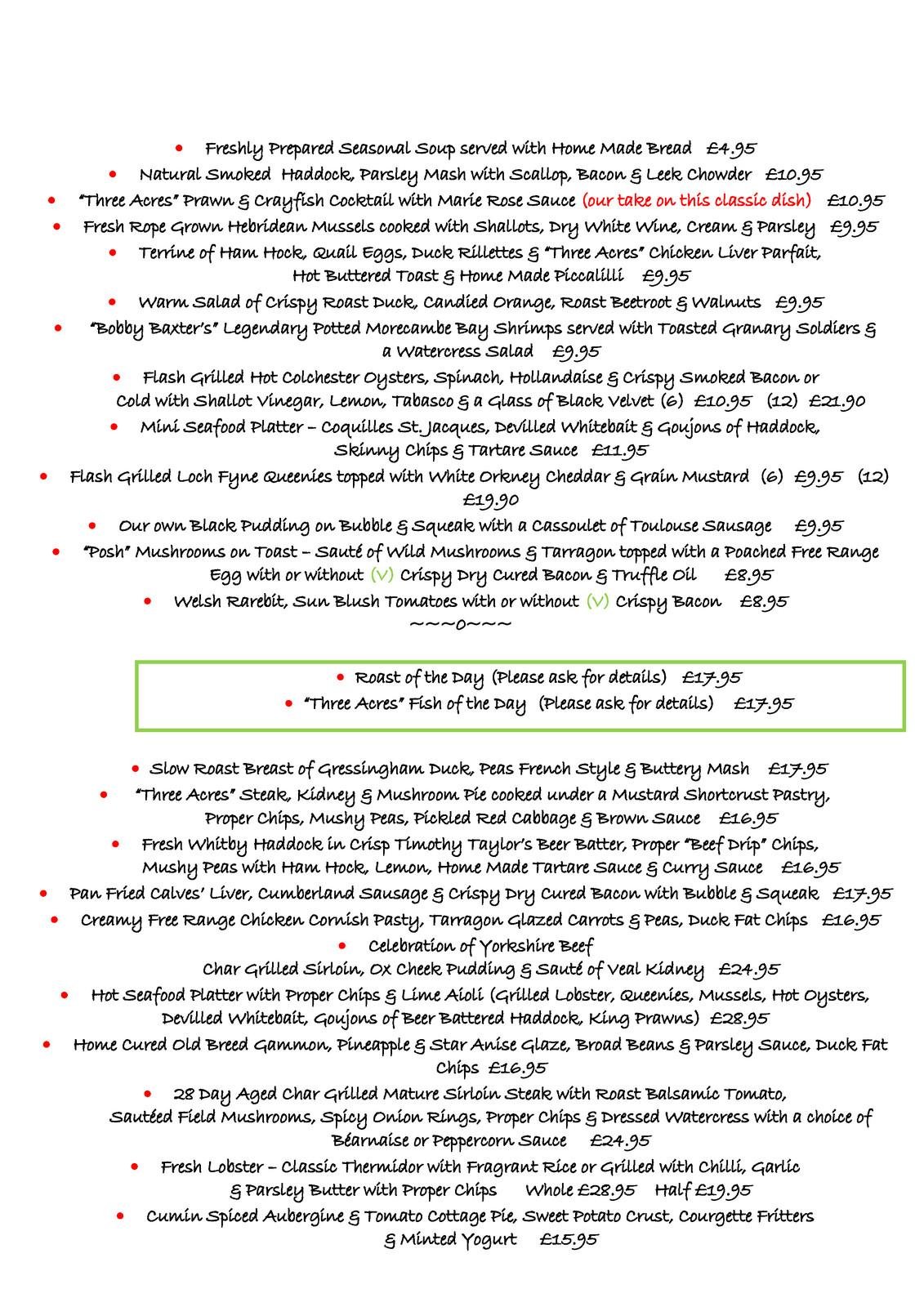 #1 of 9 Price Lists & Menus – The 3 Acres Inn & Restaurant Nr ...