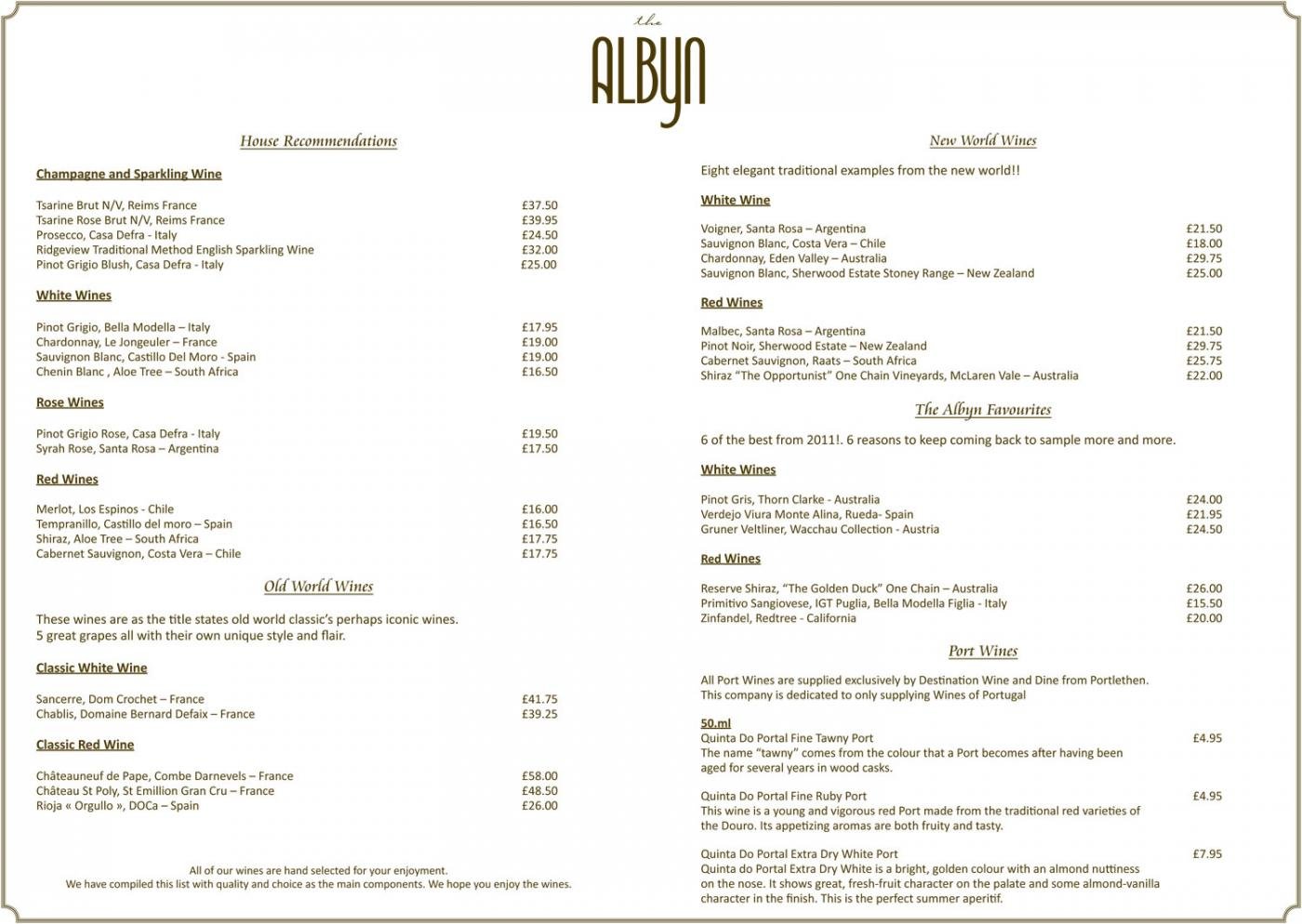 #16 of 17 Price Lists & Menus – Albyn Bar and Restaurant Aberdeen ...