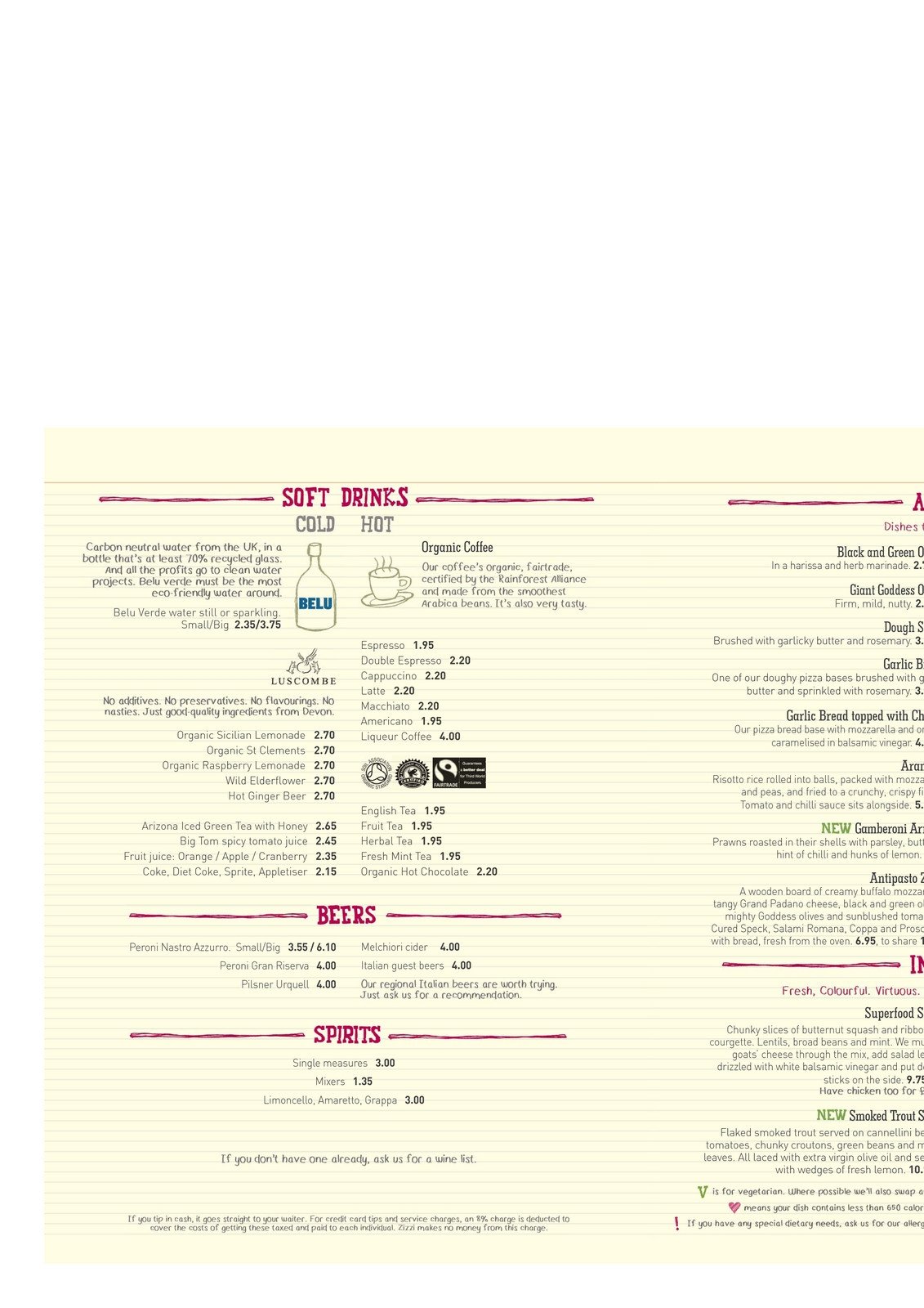 #1 of 5 Price Lists & Menus – Zizzi Portsmouth Pizza and Pasta