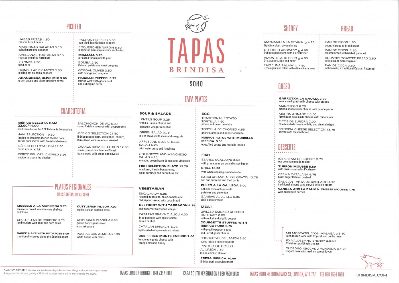 #1 of 4 Price Lists & Menus – Tapas Brindisa Soho London Spanish Restaurant