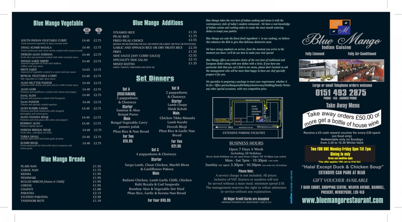 #4 of 13 Price Lists & Menus – Blue Mango Indian Cuisine Rainhill ...