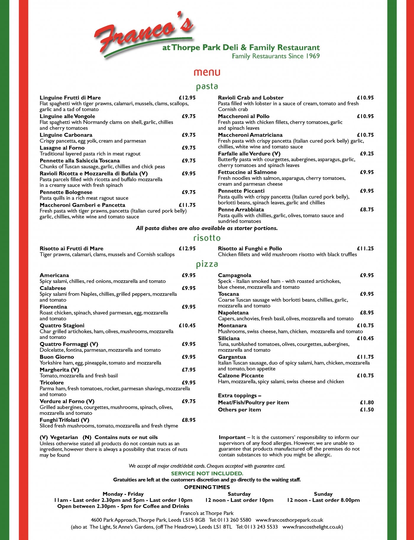 #9 of 9 Price Lists & Menus – Franco's Restaurant at Thorpe Park Leeds ...