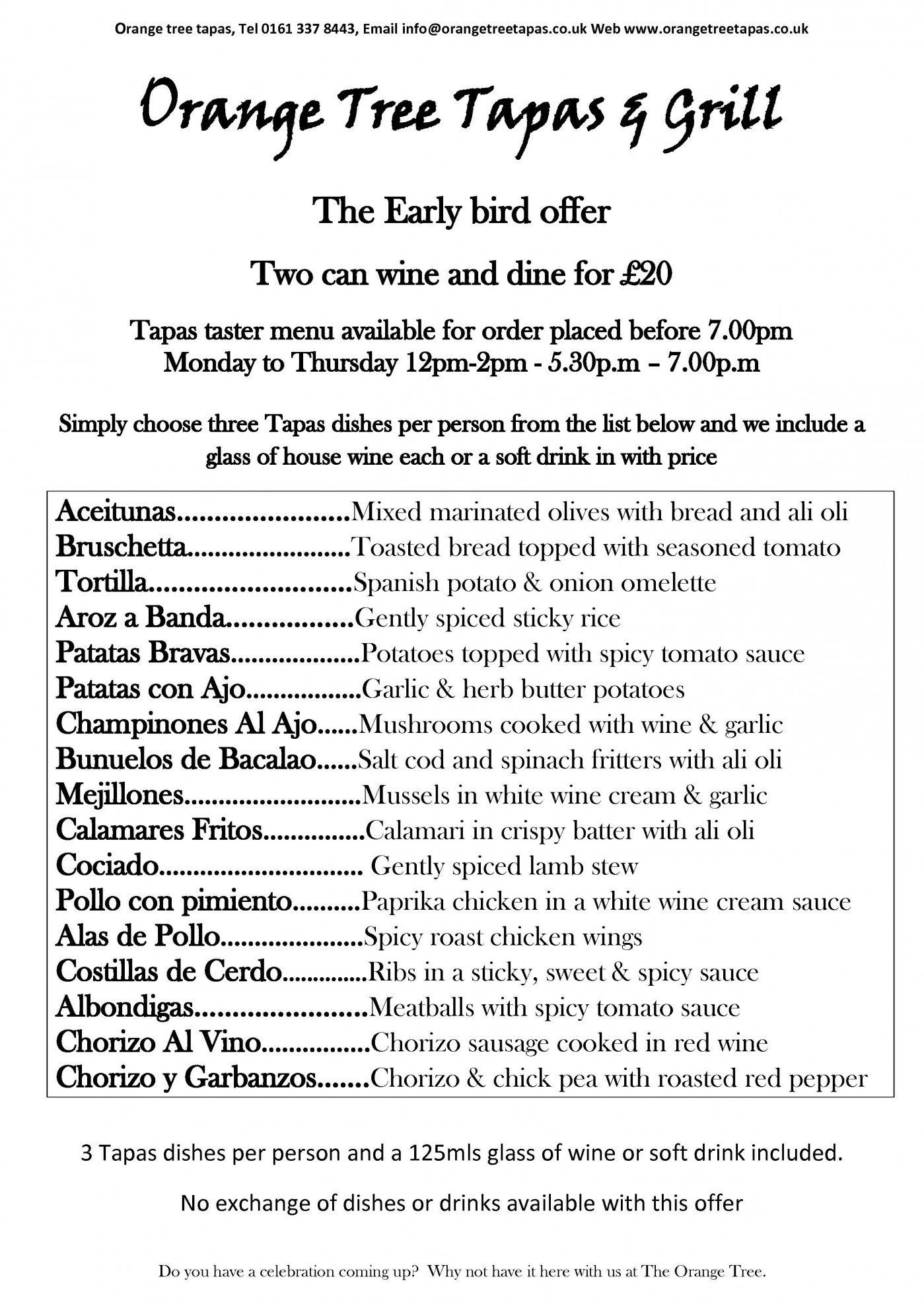 #5 of 6 Price Lists & Menus – Orange Tree Tapas Denton Spanish Restaurant