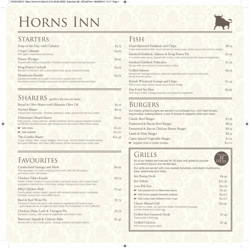 #1 of 13 Price Lists & Menus – Horns Inn - Ferndown Ferndown Pub and Inn