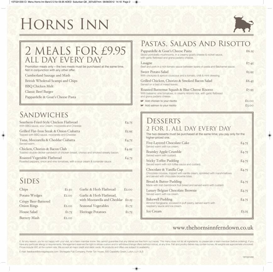 #2 of 13 Price Lists & Menus – Horns Inn - Ferndown Ferndown Pub and Inn
