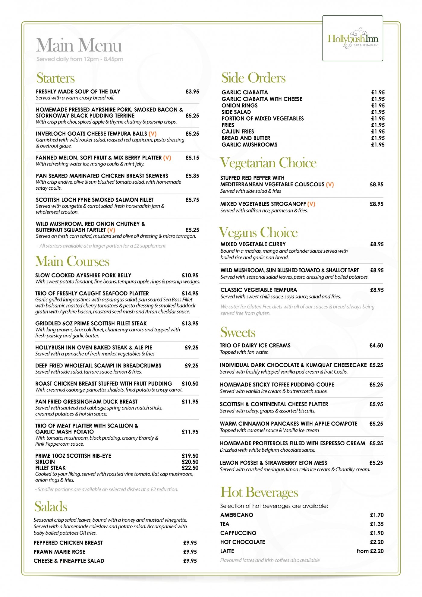 #1 of 2 Price Lists & Menus – Hollybush Inn Ayrshire Bar and Restaurant