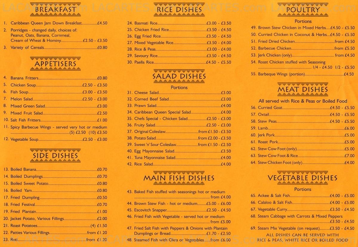#1 of 2 Price Lists & Menus – Caribbean Queen Caribbean Food Takeaway ...
