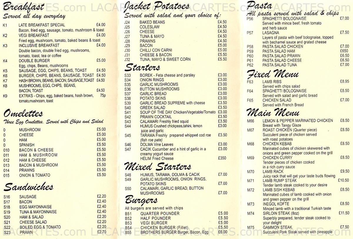 #1 of 2 Price Lists & Menus – Brothers Bistro Wallington Italian Restaurant
