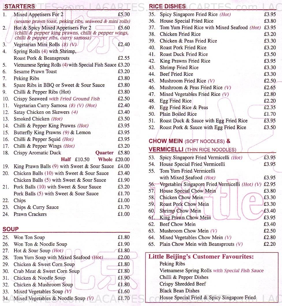 #1 of 4 Price Lists & Menus – Little Beijing Chinese Restaurant ...