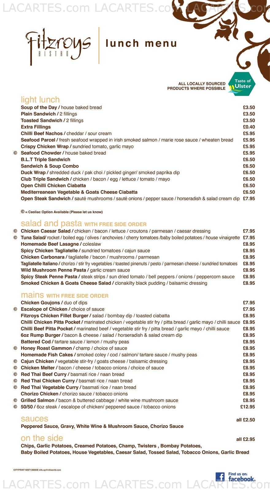 #2 of 6 Price Lists & Menus – Fitzroys Bistro Derry A La Carte Meals
