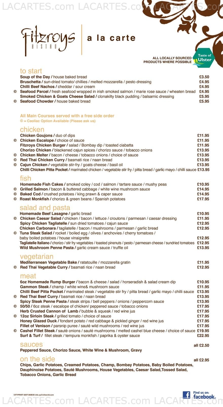 #4 of 6 Price Lists & Menus – Fitzroys Bistro Derry A La Carte Meals