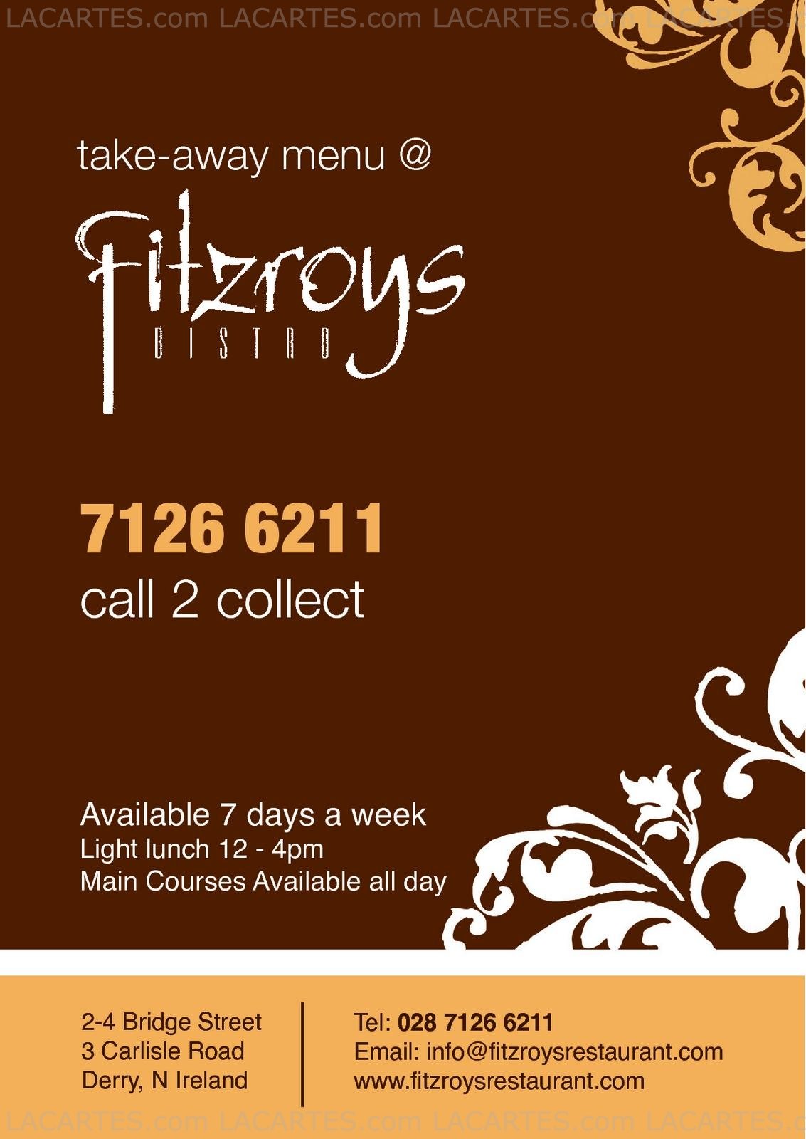 #5 of 6 Price Lists & Menus – Fitzroys Bistro Derry A La Carte Meals