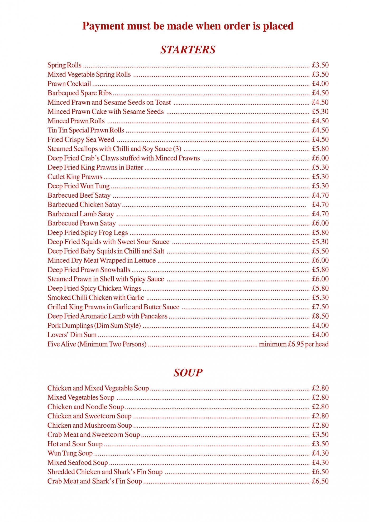 #1 of 8 Price Lists & Menus – Tin Tin Chinese Restaurant & Takeaway ...