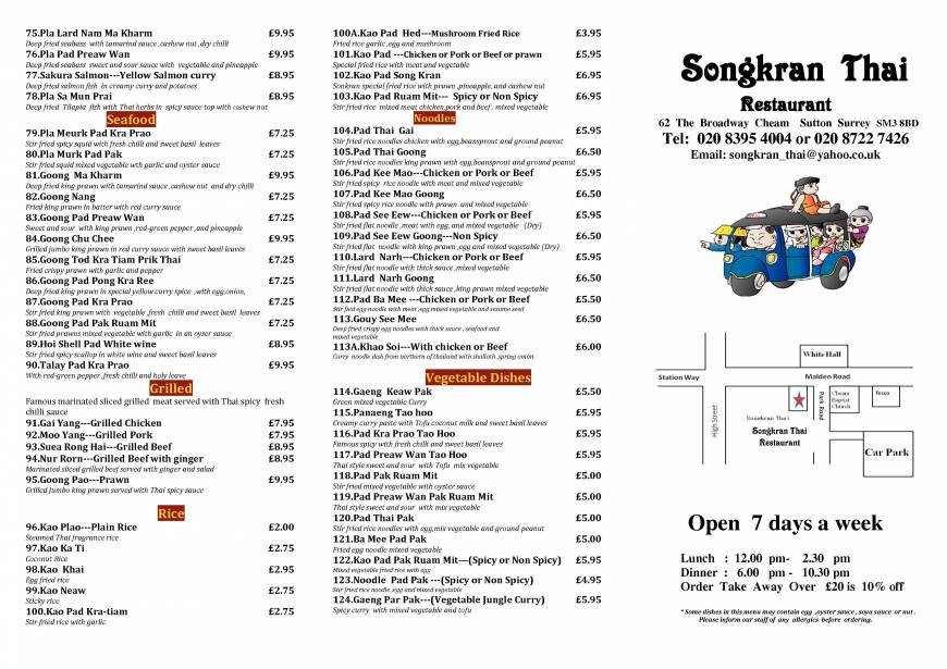#1 of 2 Price Lists & Menus – Songkran Thai Restaurant Cheam Sutton ...