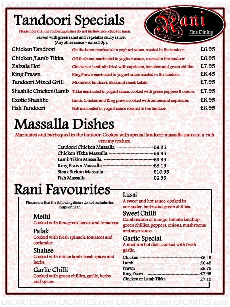 #5 of 12 Price Lists & Menus – Rani Fine Dining Manchester Indian cuisine