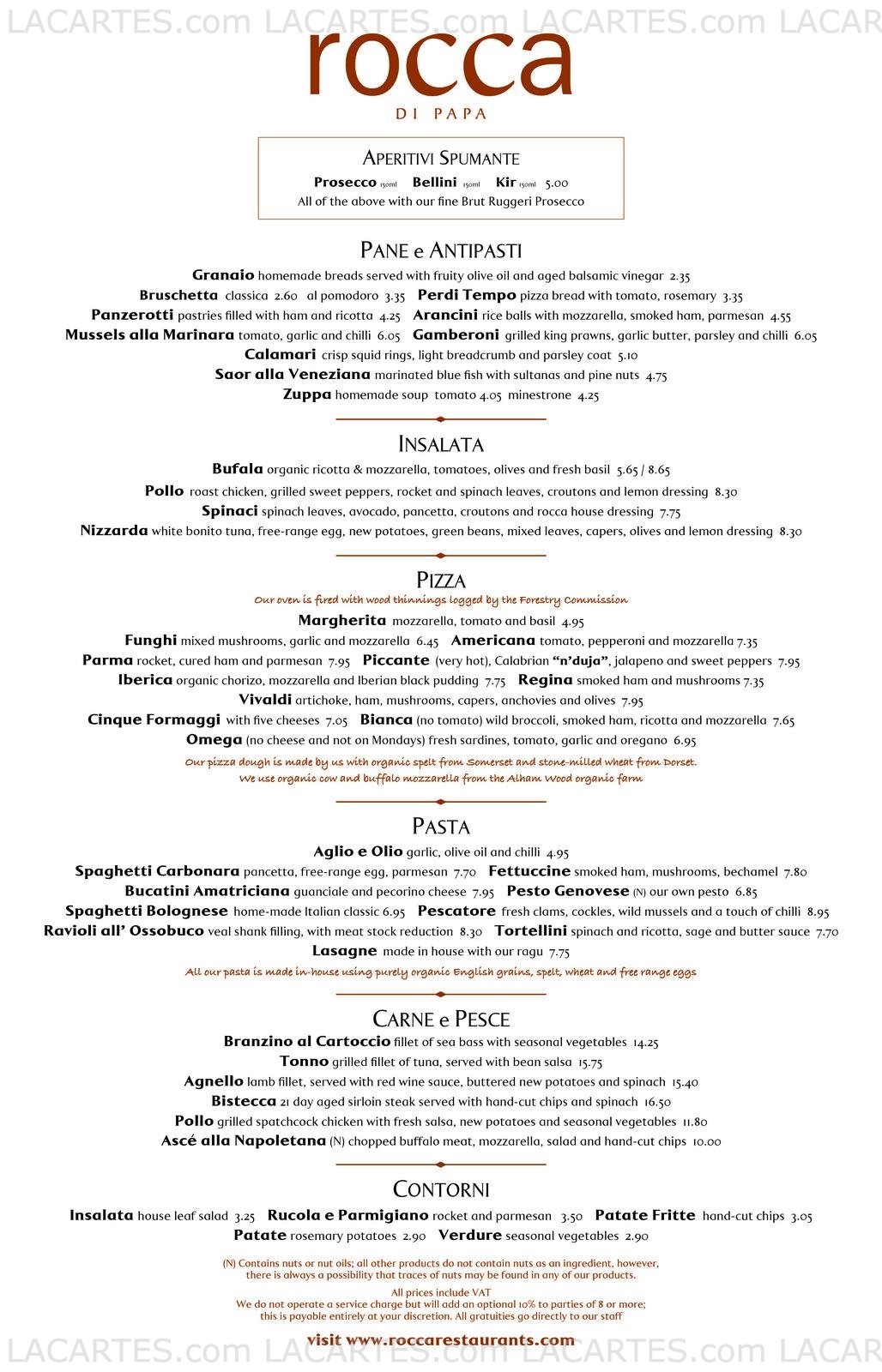 #1 of 2 Price Lists & Menus – Rocca Di Papa Restaurant - Dulwich ...