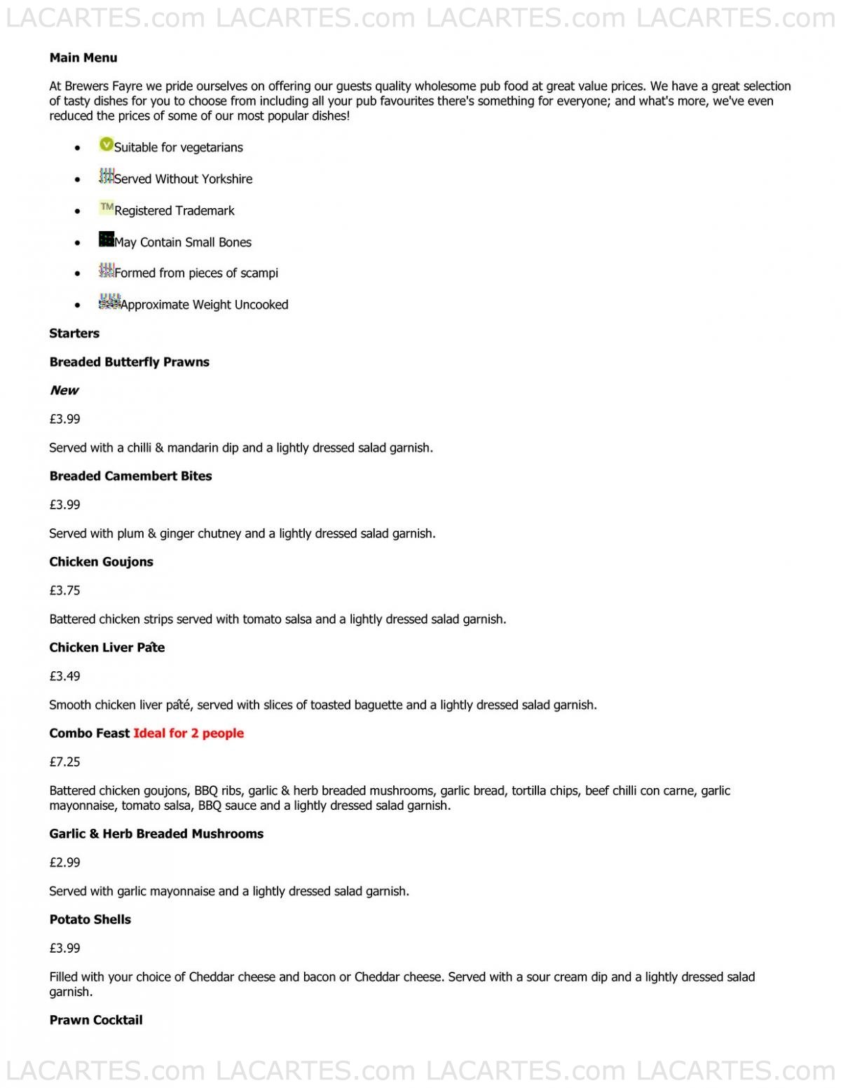 #1 of 15 Price Lists & Menus – Brewers Fayre Crawley British Classic Meal